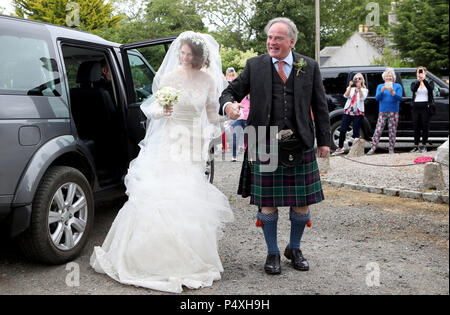 Rose Leslie with her father Sebastian Leslie arrive at Rayne Church ...