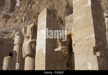 Hathor column pillars belonging to the Chapel of Hathor. Temple of ...