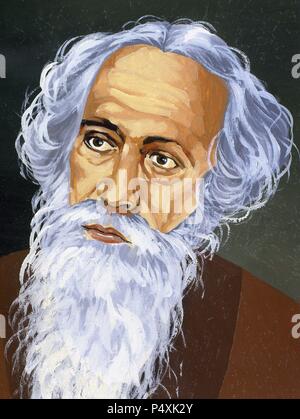 Rabindranath Tagore Hindu poet, 1861 - 1941. Photograph, long white ...