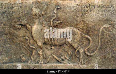 Marble votive relief dedicated to goddess Artemis Bendis. Made in ...