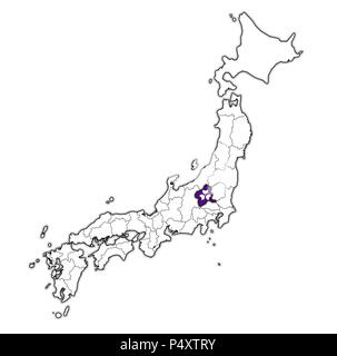 Symbol Map of the Prefecture Gunma (Japan) showing the territory with a ...