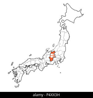 Symbol Map of the Prefecture Nagano (Japan) showing the territory with ...