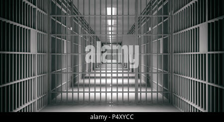 Prison interior. Jail cells and shadows, dark background. 3d ...