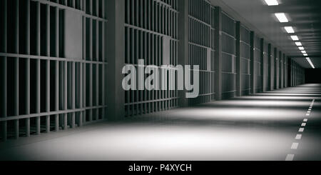 Prison interior. Jail cells and shadows, dark background. 3d ...