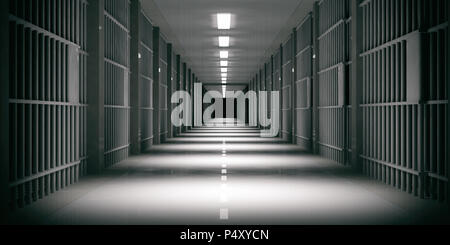 Prison interior. Jail cells and shadows, dark background. 3d ...