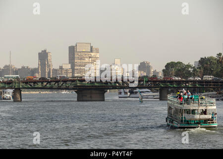 view of the Nile and traffic on el-Galaa bridge, Cairo, Egypt Stock ...