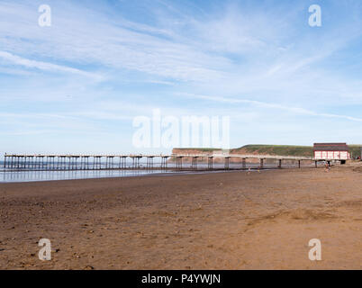 Saltburn Beach and Huntcliffe at Summer Low Tide Tees Valley Stock ...