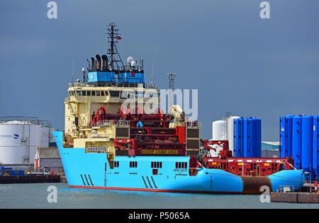 The Maersk Inventor oil support vessel at her berth in Aberdeen harbour ...