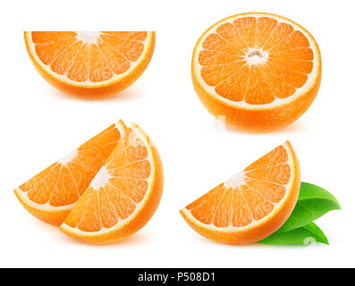 Two orange quarter slices isolated on white background Stock Photo - Alamy
