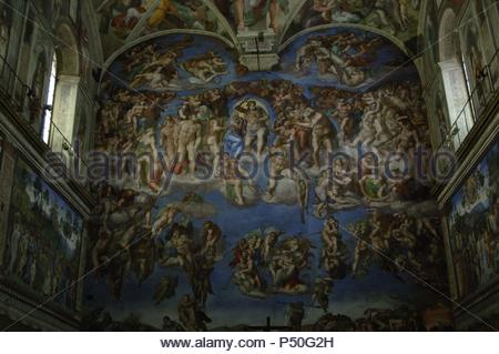 The Last Judgement, mural painting by Michelangelo in the Sistine Stock ...