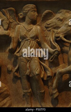 Sarcophagus. Myth of Endymion. Roman. 2nd c.AD. Selene, alights from ...