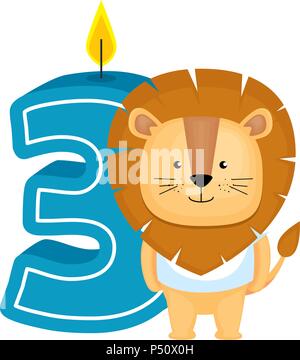 cute number three with lion character vector illustration design Stock ...