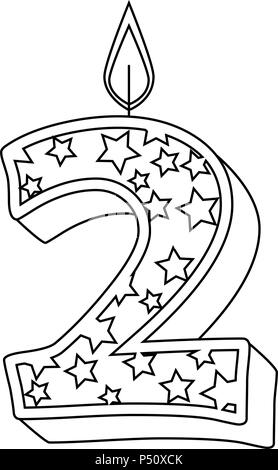 cute number two candle with stars pattern vector illustration design ...