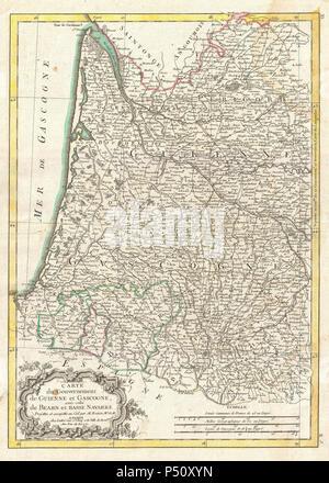 1771, Bonne Map of Guyenne and Gascony, France, Rigobert Bonne 1727 ...