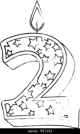 cute number two candle with stars pattern vector illustration design ...