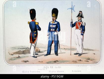 Reinado de Fernando VII (1814 a 1833). Guardias Reales en el año 1824 ...