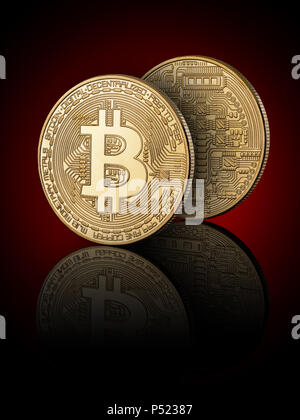 Obverse and reverse of golden coin of bitcoin crypto currency, new ...