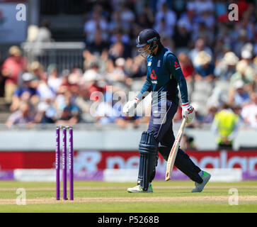 Joe Root of England is bowled out by LBW by Mohammed Siraj of India ...