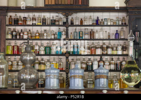 Victorian chemist shop lotions and potions on shelves health treatment ...