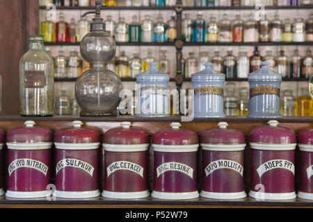 Victorian chemist shop lotions and potions on shelves health treatment ...