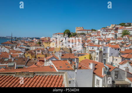 Beautiful panoramic view of Lisbon city with a focus on famous ...