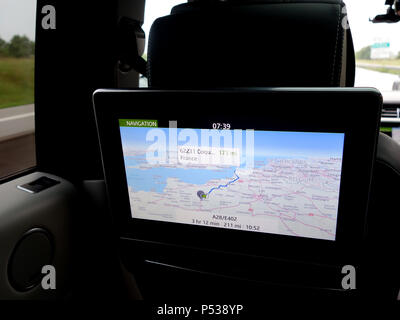 Interior of Range Rover car showing sat nav and dials on dashboard at ...