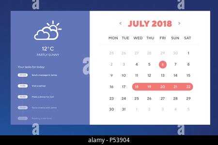 Calendar widget template. UI, UX, GUI layout for mobile and web ...