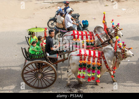 BAGAN, MYANMAR, MAY 18 2018, The parade with traditional costume passes ...