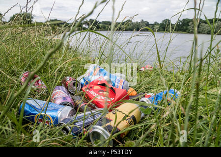 Litter left by a lake in the English countryside, England, UK Stock ...