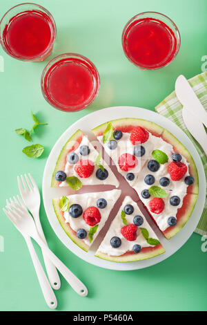 watermelon pizza slices with yogurt and berries, summer dessert Stock ...