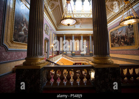 Interior photographs showing the Grand Hall and staircase of Lancaster ...