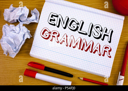 Text sign showing English Grammar. Conceptual photo Language Knowledge ...