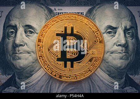 Cryptocurrency of the Bitcoin with Benjamin Franklin portrait from one ...