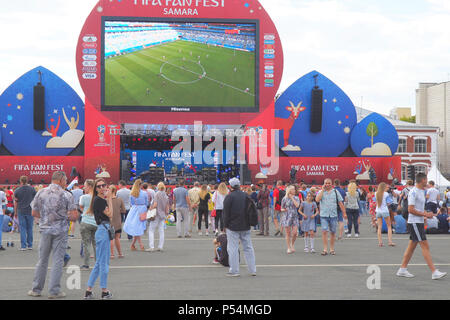 Fans watch a live broadcast of a FIFA World Cup soccer match between ...