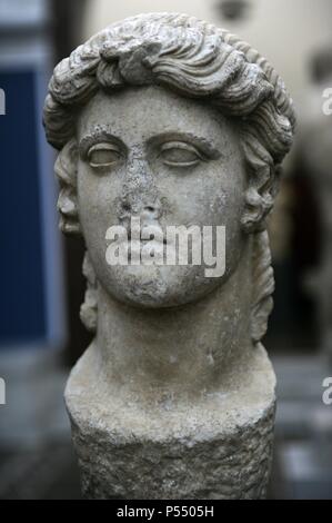Marble bust of the god Apollo, 1st century CE, at the large archeology ...