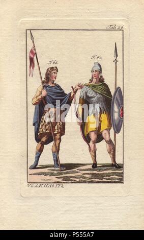 Saxon king in chainmail tunic with double-edged sword and shield, and ...