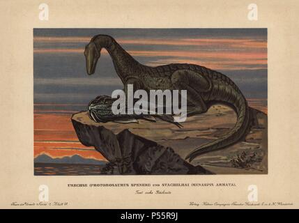 Protorosaurus and Menaspis Stock Photo - Alamy