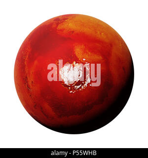 Mars with the Red Planet's north polar ice cap, isolated on white ...
