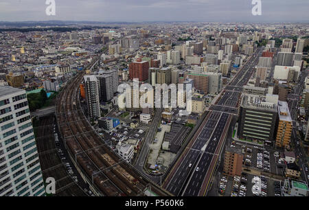 Sendai, Japan - Oct 3, 2017. Aerial view of Sendai, Japan. Sendai is ...