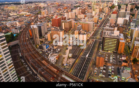 Sendai, Japan - Oct 3, 2017. Aerial view of Sendai, Japan. Sendai is ...