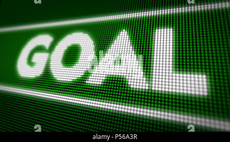 Goal title on big green LED display. Shining message GOAL on big screen ...