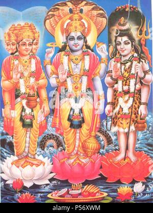 Ancient trimurti god statue or lord supreme trinity figure in shrine ...