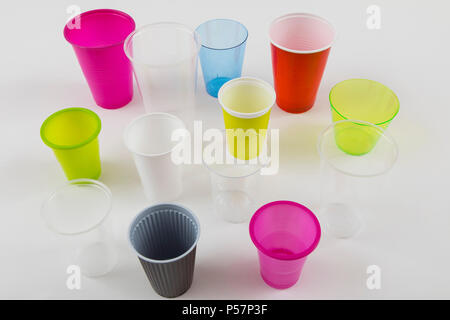 Plastic cups, many different types, shapes, colors, disposable cups ...