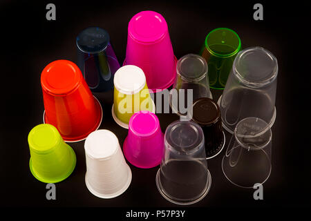 Plastic cups, many different types, shapes, colors, disposable cups ...