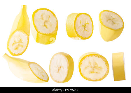 Isolated bananas. Collection of slised banana fruits isolated on white ...