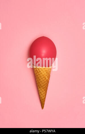 Flat lay style of color balloons with tulips floral decoration on pink ...