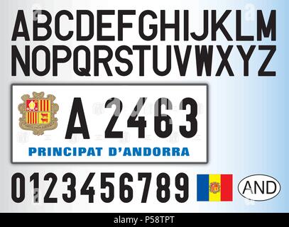 Andorra car license plate pattern, letters, numbers and symbols, vector ...