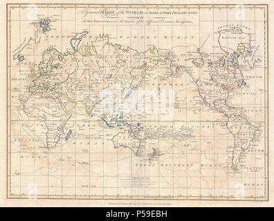 The 1799 Cruttwell Map of the World on Mercator's Projection provides a historical view of ...