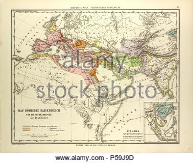 Map of the Roman Empire in the third century AD. Color lithograph Stock ...