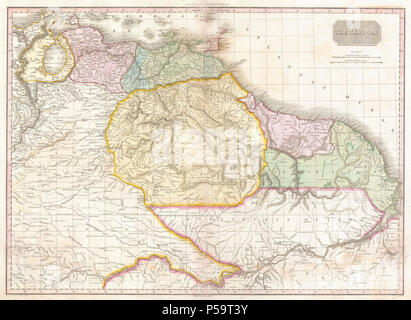The 1818 Pinkerton map of Northeastern South America features detailed ...